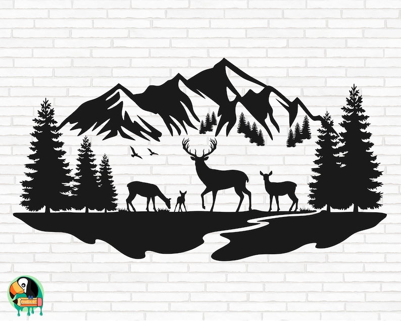Deer Mountains Scene SVG Outdoors Scene Svg Deer Family Svg - Etsy