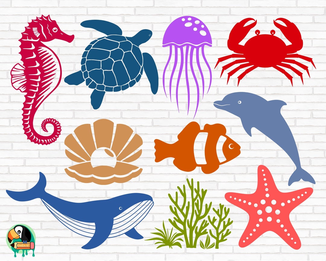 Ocean Animals SVG Bundle, Sea Creatures Svg, Seahorse Svg, Dolphin Svg ...