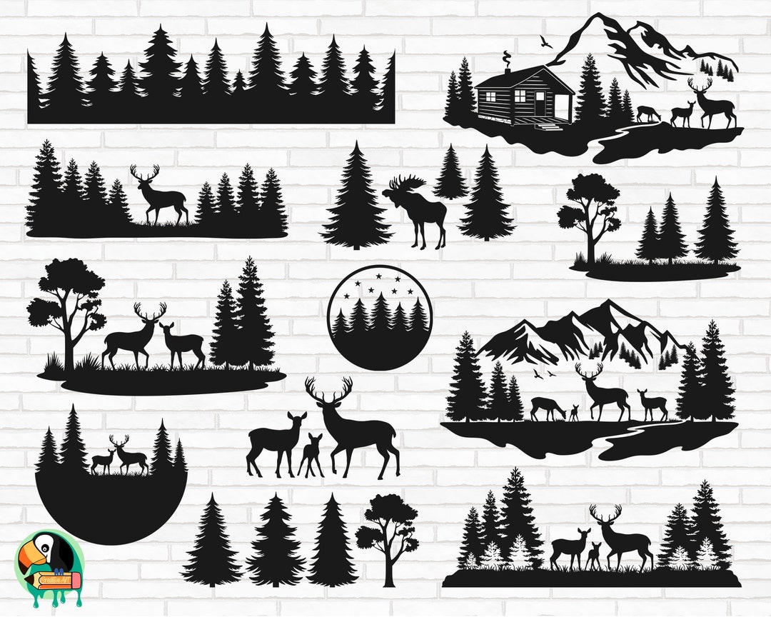 Forest Bundle SVG, Forest Svg, Trees Svg, Pine Tree Svg, Mountain Svg ...