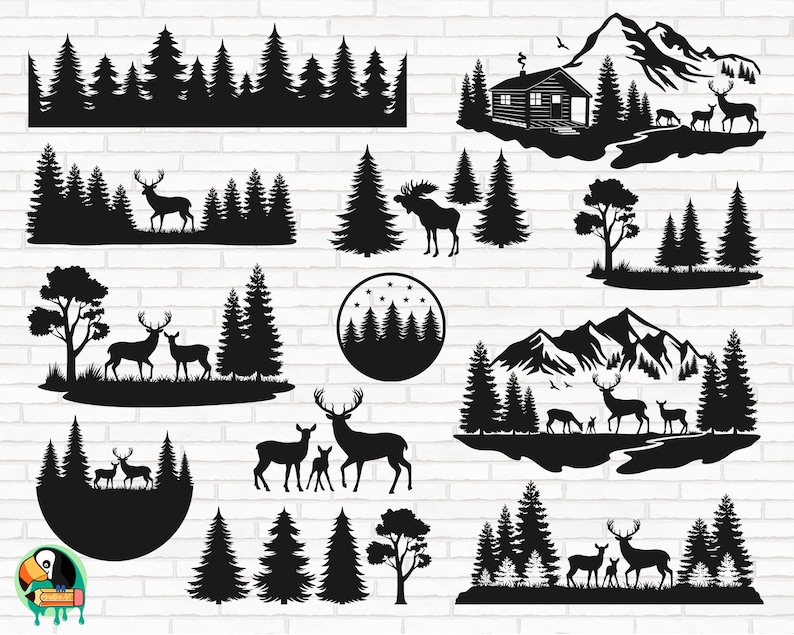 Forest Bundle SVG, Forest Svg, Trees Svg, Pine Tree Svg, Mountain Svg ...