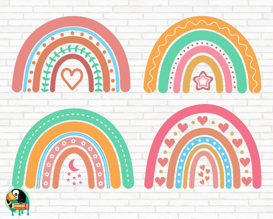Boho Rainbow SVG, Pastel Rainbow Svg, Rainbow Bundle Svg, Hand Drawn ...