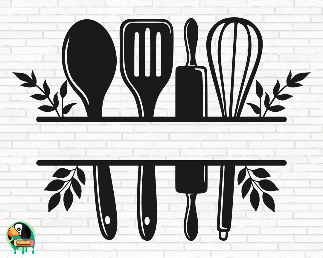 Kitchen Utensils Split Monogram SVG, Kitchen Svg, Cooking Svg, Utensils ...