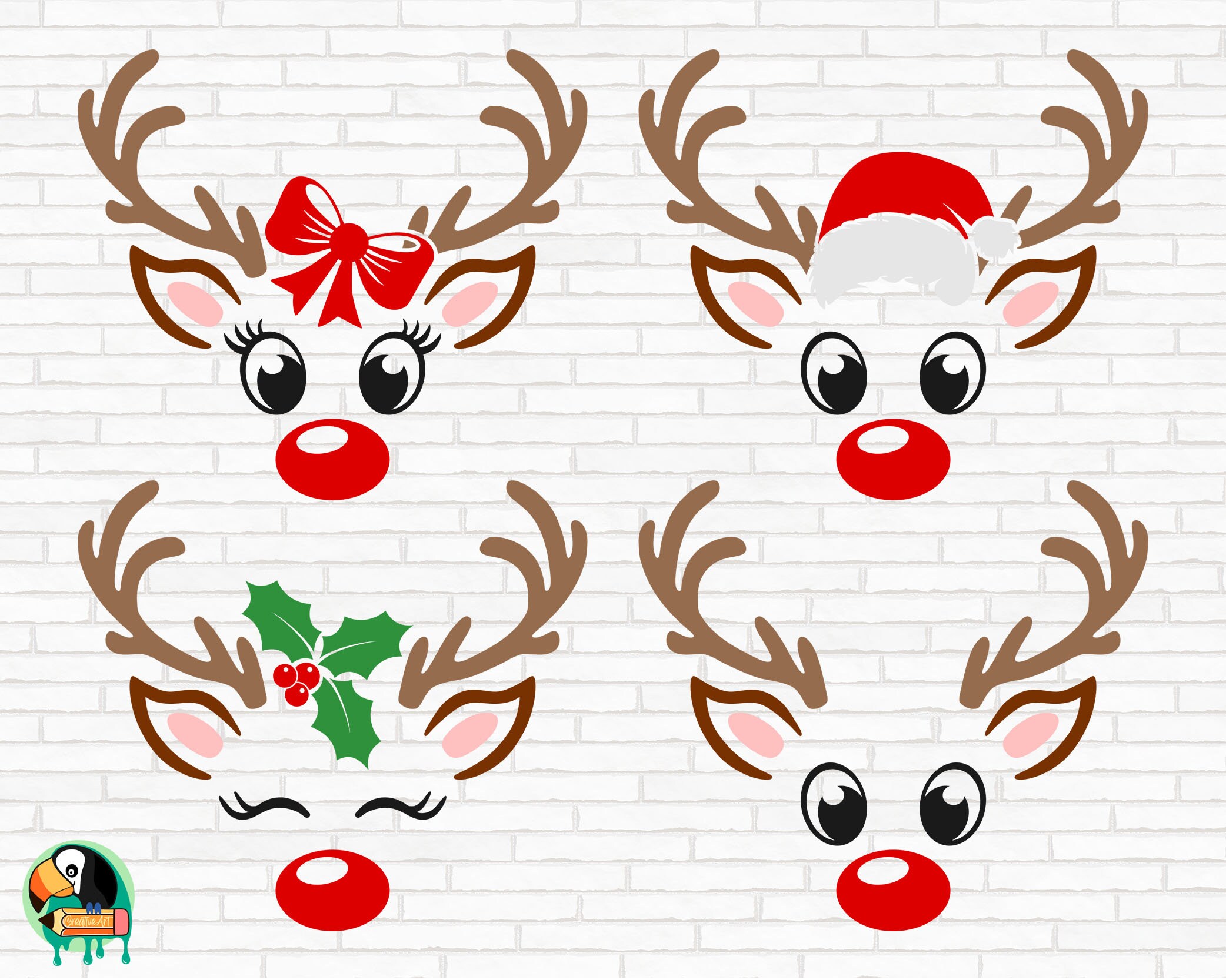 Reindeer Faces SVG, Rudolph Face Svg, Girl Reindeer Svg, Boy Reindeer ...