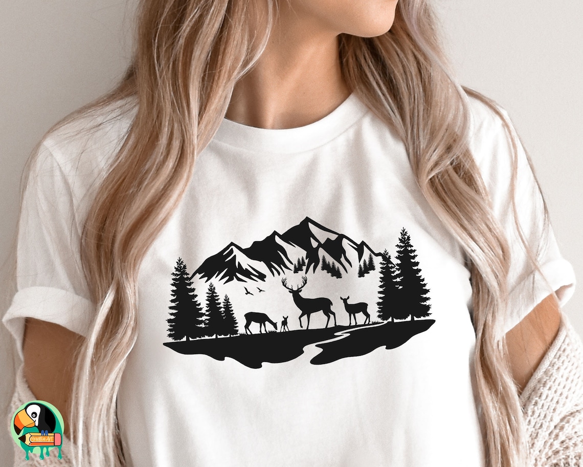 Deer Mountains Scene SVG Outdoors Scene Svg Deer Family Svg - Etsy