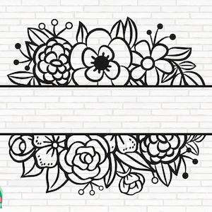 Split Floral Frame SVG, Floral Border Svg, Flower Monogram Svg, Split ...