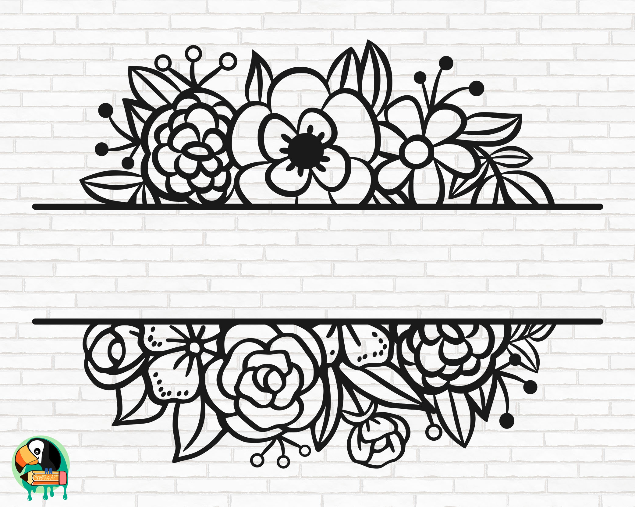 Split Floral Frame SVG, Floral Border Svg, Flower Monogram Svg, Split ...