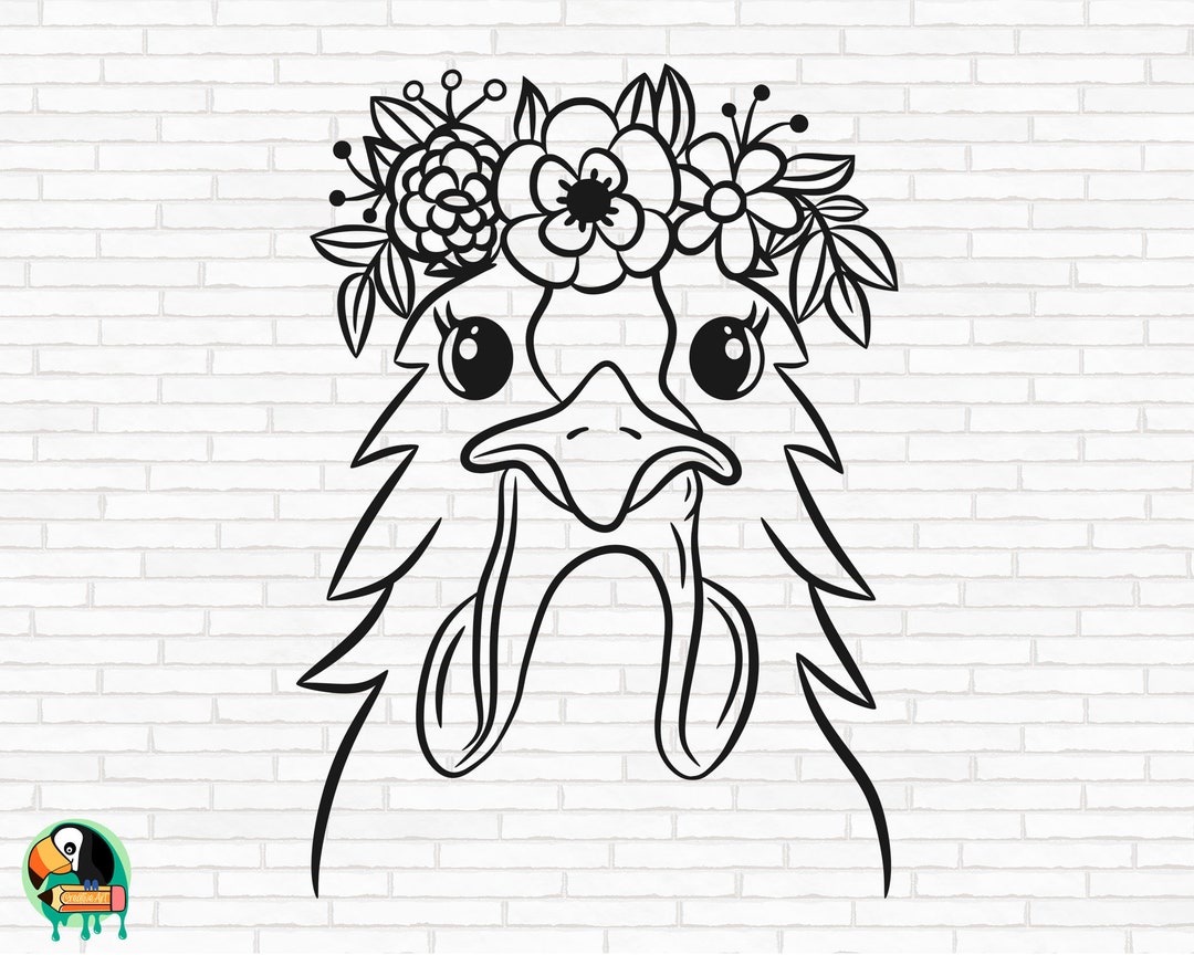 Chicken With Flower Crown SVG, Chicken Face Svg, Flower Chicken Svg ...