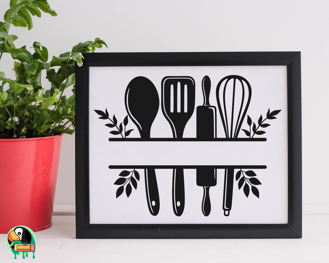 Kitchen Utensils Split Monogram SVG, Kitchen Svg, Cooking Svg, Utensils ...