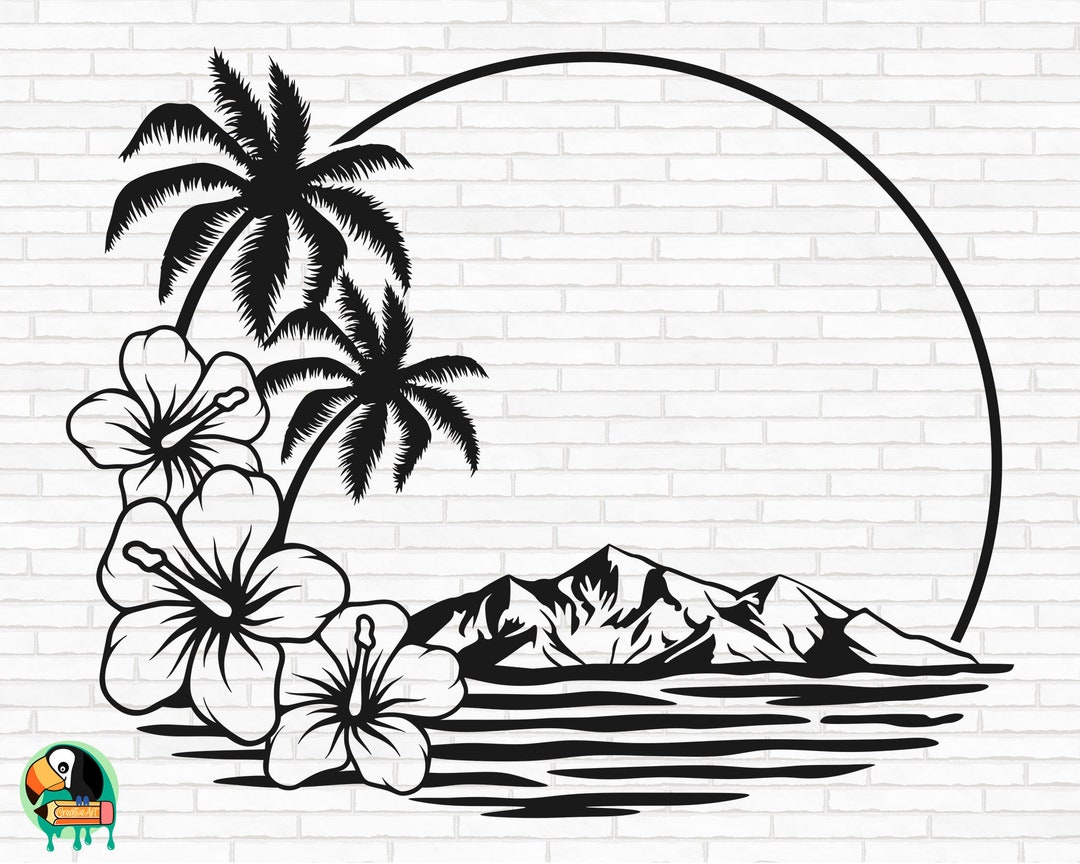 Hawaiian Flower Scene SVG, Palm Tree Svg, Hawaii Svg, Aloha Svg ...