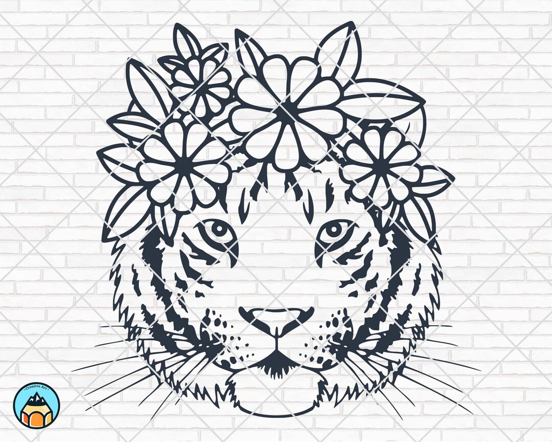 Tiger With Flowers SVG, Flower Crown SVG, Tiger SVG, Tiger Face Svg ...