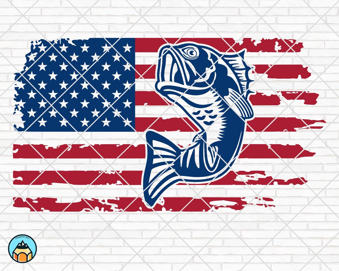 Bass Fishing Flag SVG | Fishing Distressed Flag Svg | America Fishing ...