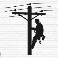 Lineman Silhouette Clipart, Electrician Worker Svg, Power Pole Digital ...