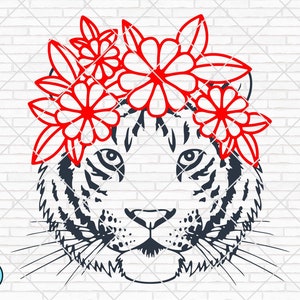 Tiger With Flowers SVG, Flower Crown SVG, Tiger SVG, Tiger Face Svg ...