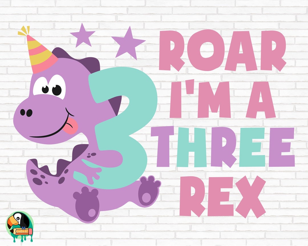 Girl Three Rex SVG, Third Birthday Svg, Girl Dinosaur Svg, Girl ...