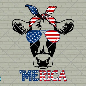 Cow Merica Svg, Heifer Cow Svg, USA Bandana Svg, Cow Sunglasses, Cow ...