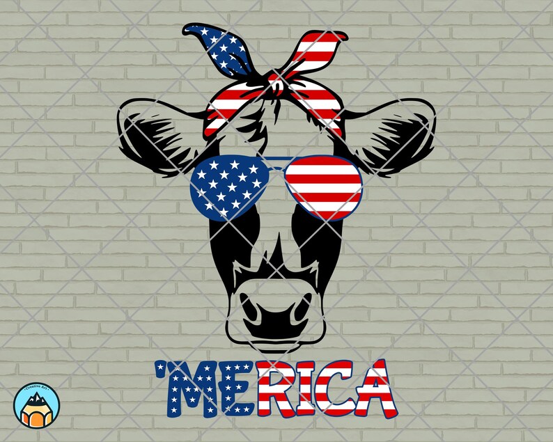 Cow Merica Svg, Heifer Cow Svg, USA Bandana Svg, Cow Sunglasses, Cow ...