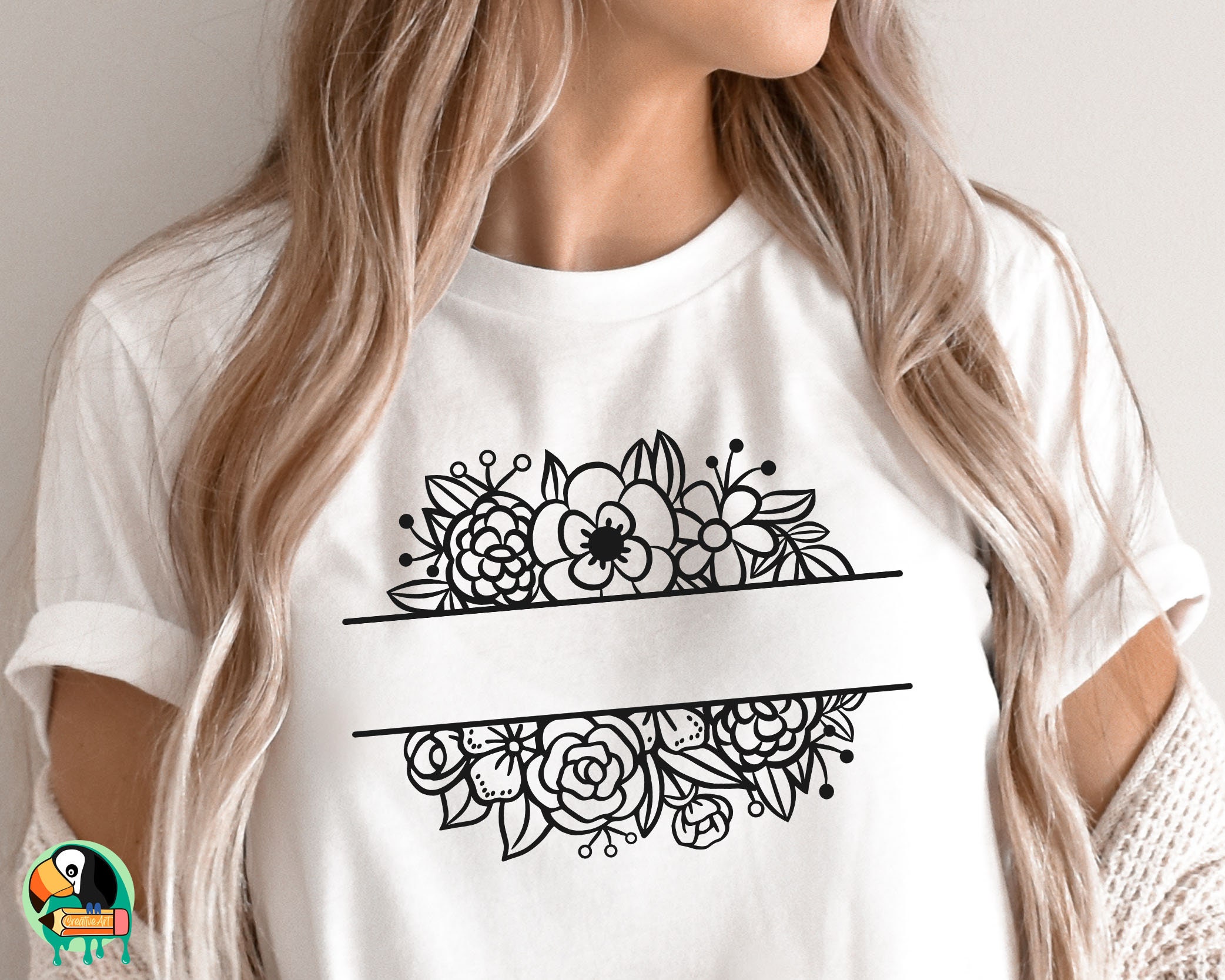 Split Floral Frame SVG, Floral Border Svg, Flower Monogram Svg, Split ...