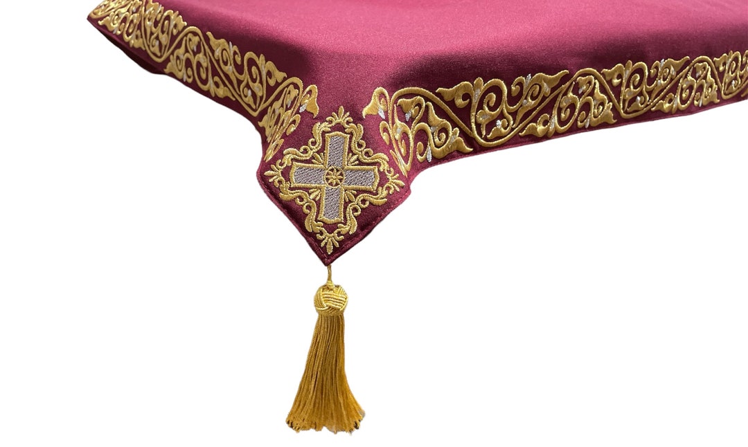 Altar Top Covering Embroidered by Gold Metallic Threads, Holy Table ...