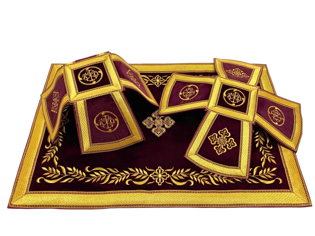 Orthodox Chi Rho Pattern Chalice Covers & Aer Set Embroidered on Velvet ...
