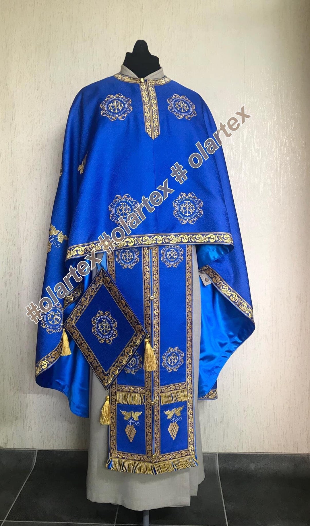 Virgin Mary Protection Embroidered Orthodox Blue Priest Vestment With ...