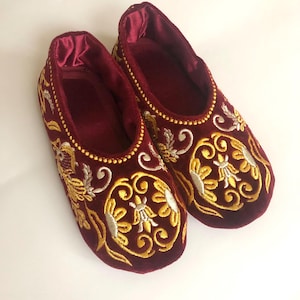 St. Spyridon's Slippers, Dark Red Velvet Slippers, Embroidered Slippers ...
