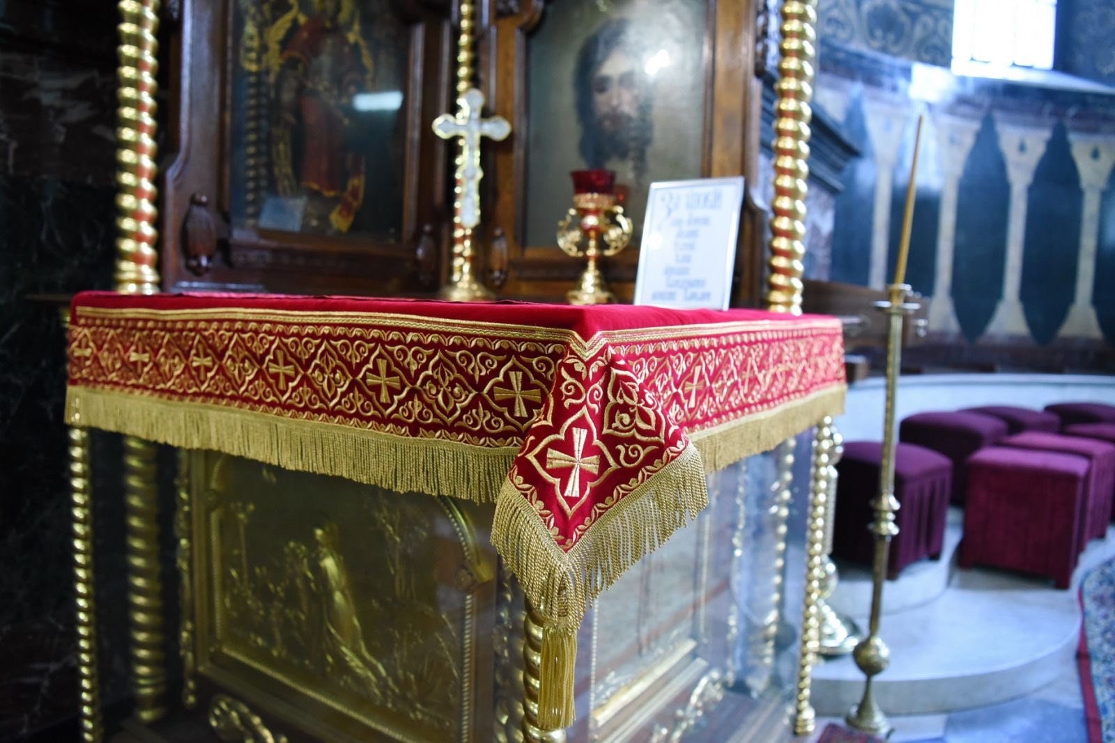 Embroidered Velvet Top Cover With Fringe, Holy Table Altar Cloth ...