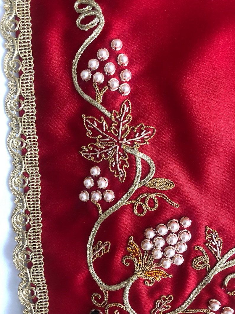 Hand Embroidered Grape Wine Altar Cloth, Goldwork, Red Table Cloth, Top ...