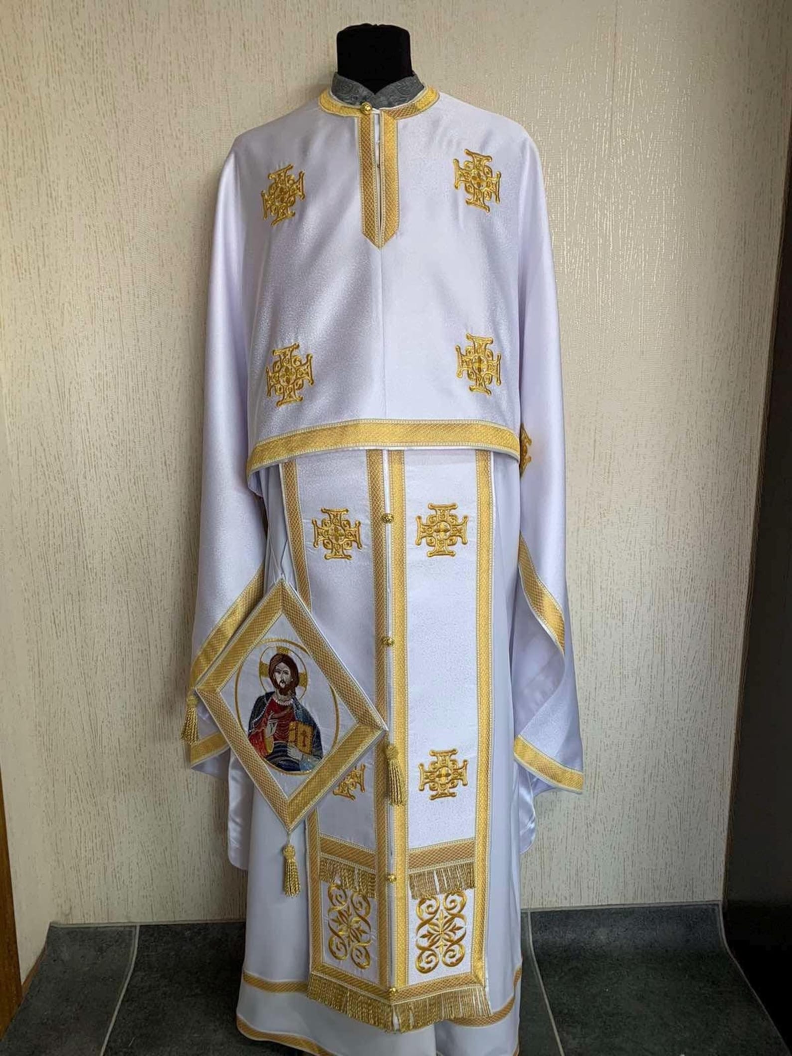 White Embroidered Orthodox Vestments and Epigonation With Jesus Christ ...