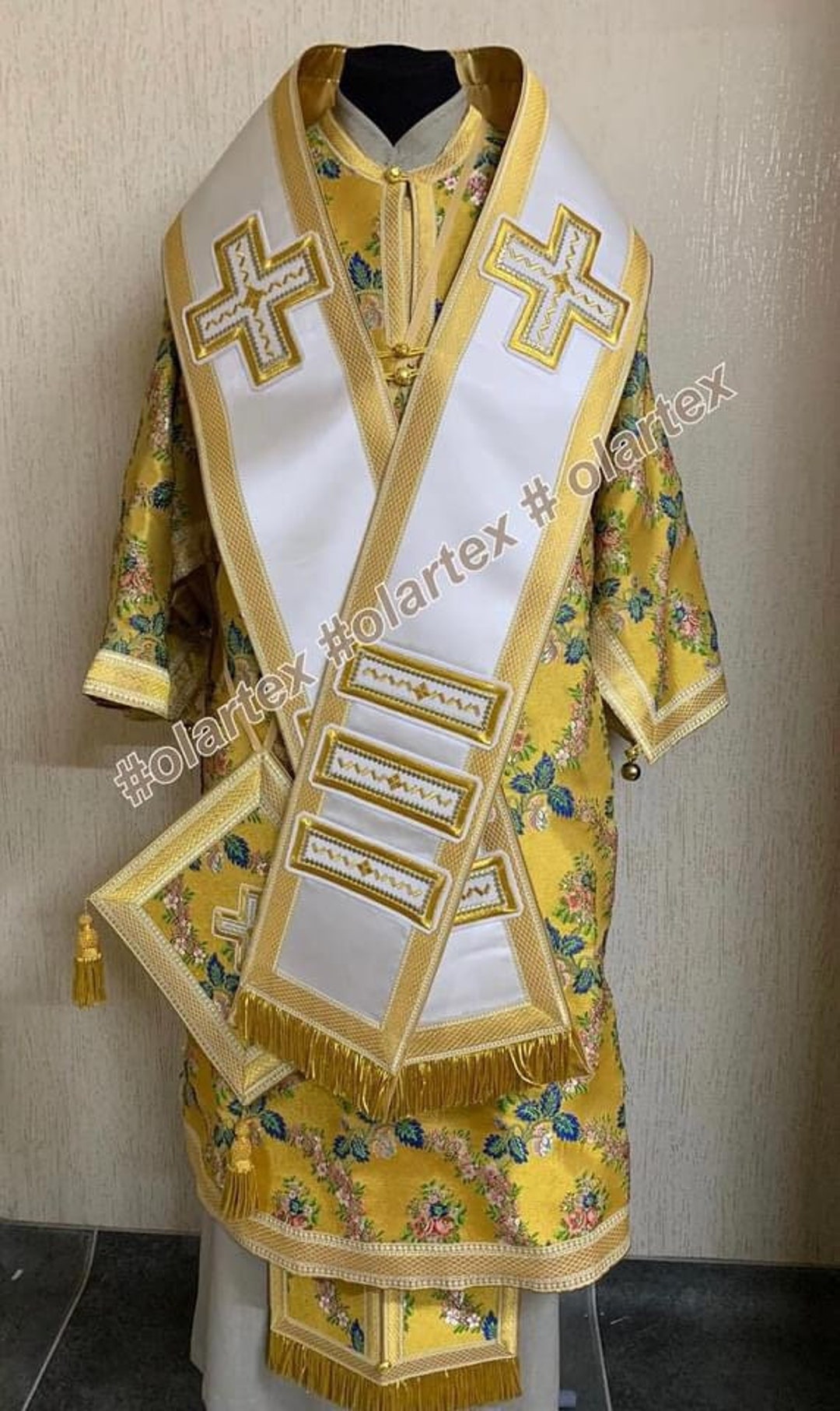 Bishop Full Set Vestments Floral Metallic Brocade, Custom Bishop ...