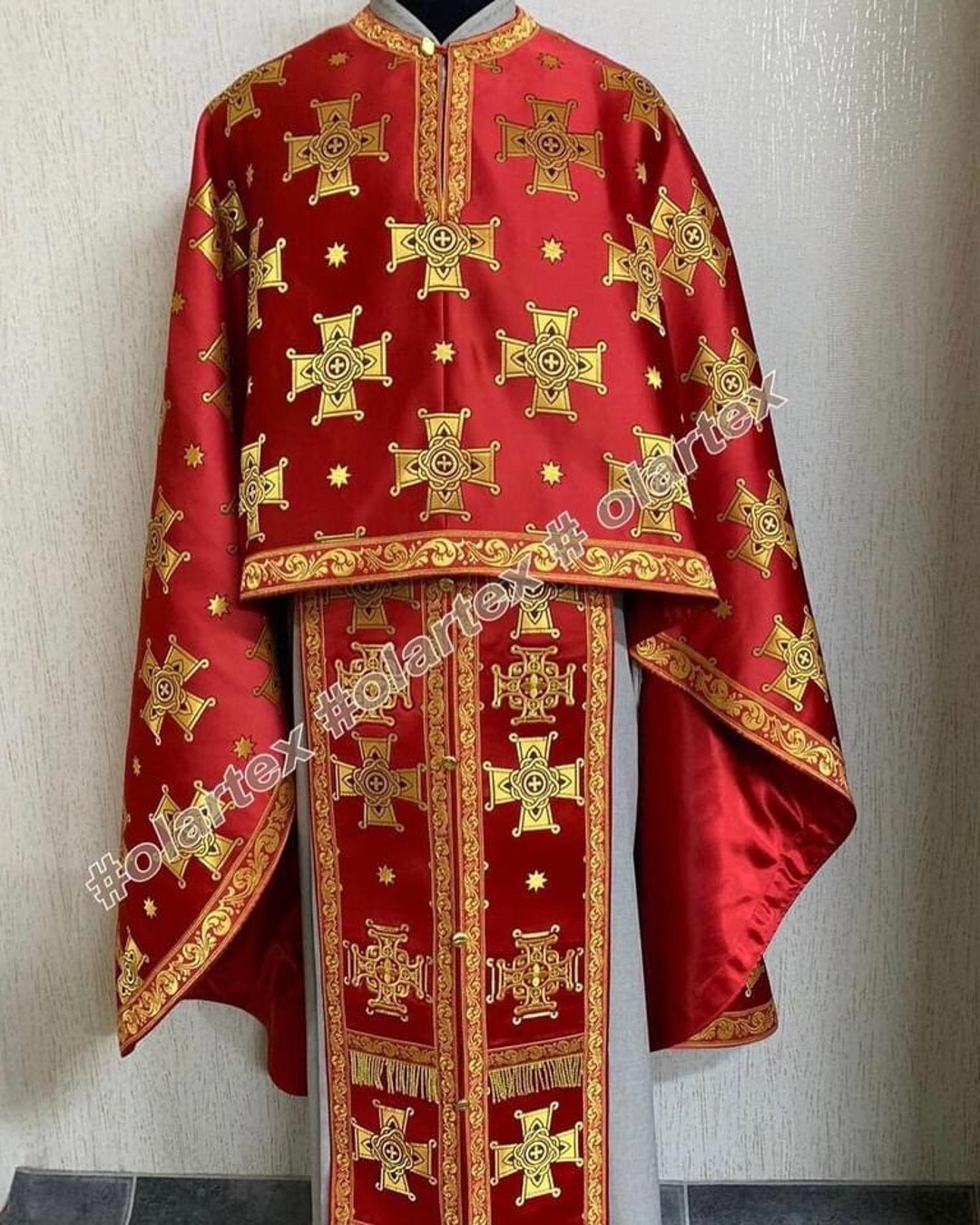 Satin Easter Priest Vestments Set, Red With Gold Custom Priest Bishop ...