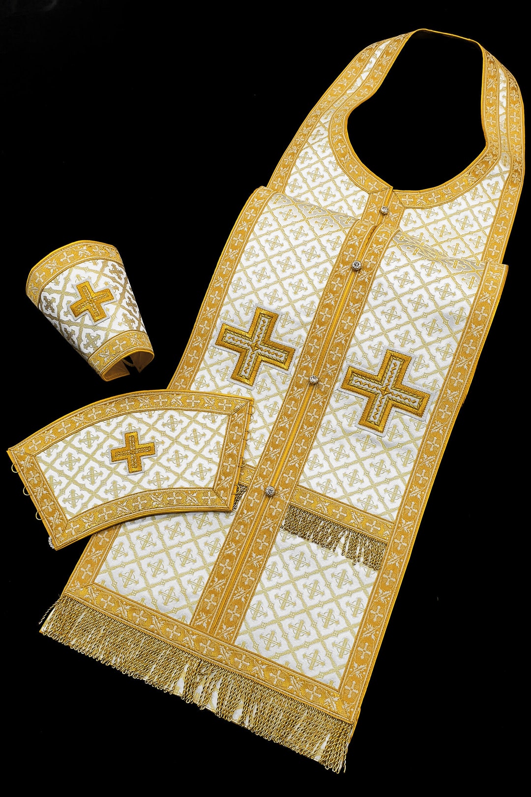 White Gold Stole and Cuffs Priest Set Orthodox Vestment Ready - Etsy