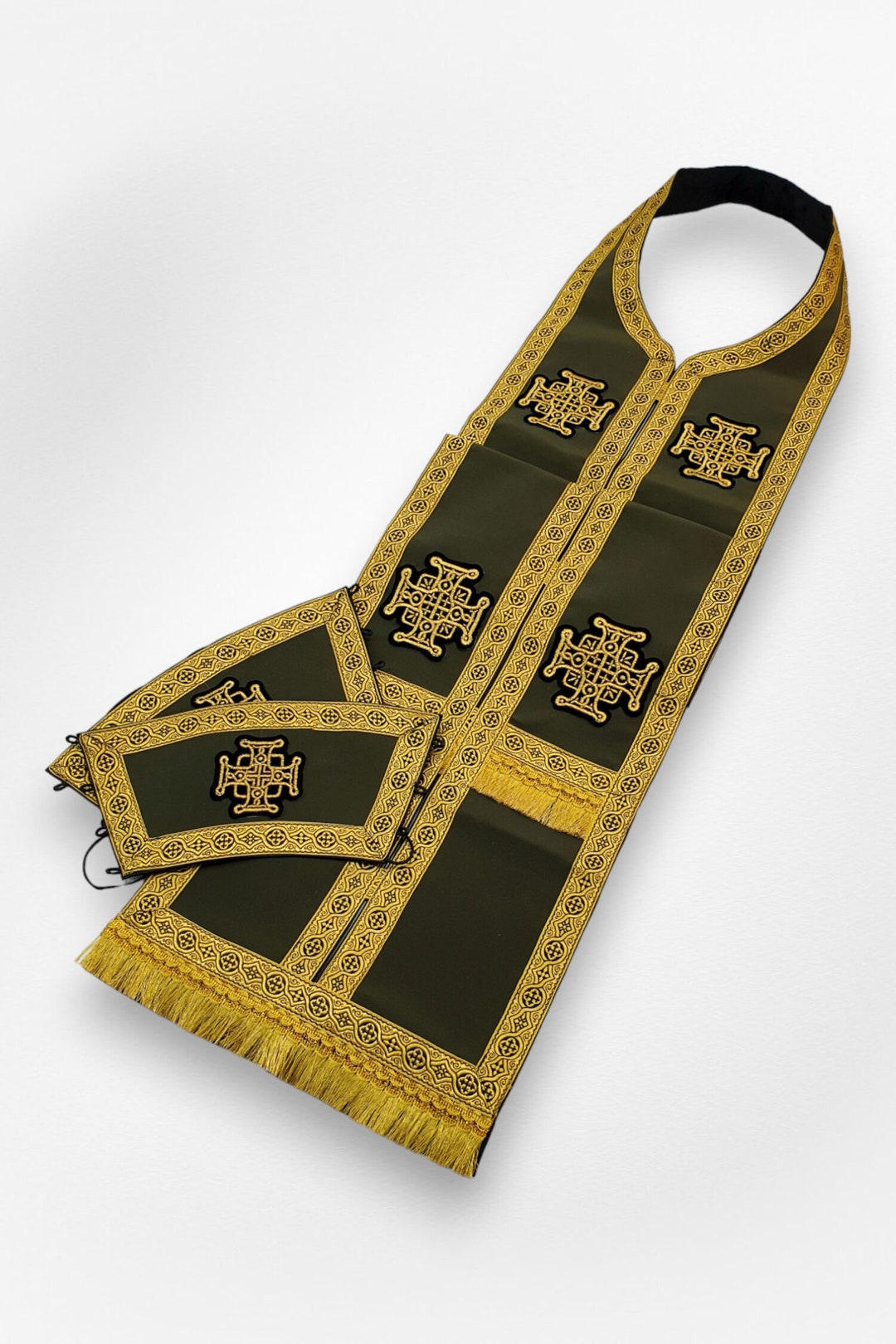 Solid Military Green Chaplain Set Stole, Clergymen Stole and Cuffs ...