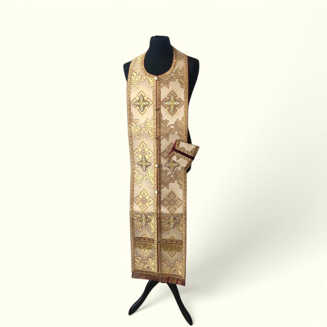 Epitrachelion Set Orthodox Stole and Cuffs in Metallic Brocade, Custom ...