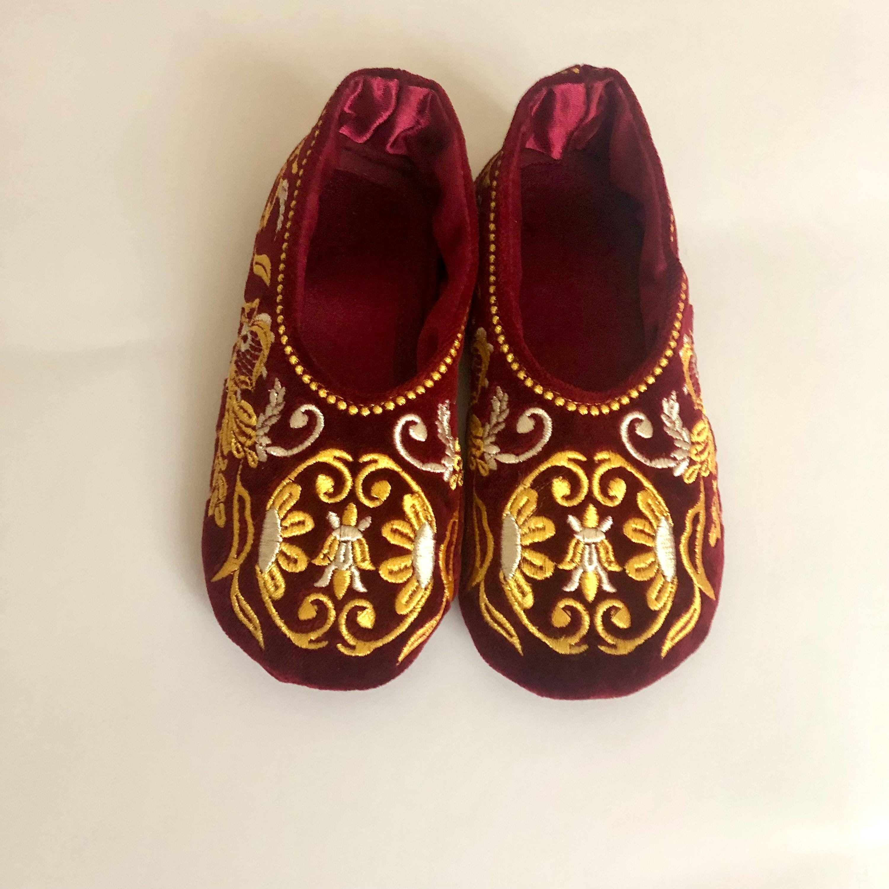 St. Spyridon's Slippers, Dark Red Velvet Slippers, Embroidered Slippers ...