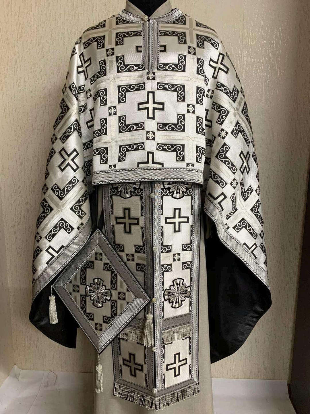 Black Silver Priest Vestments for Great Lenten Season, Cross-print ...