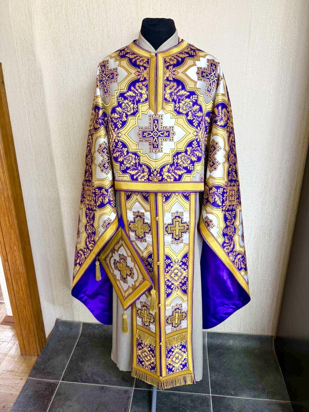 Greek Style White Purple Priest Vestments, Custom Priest Bishop ...