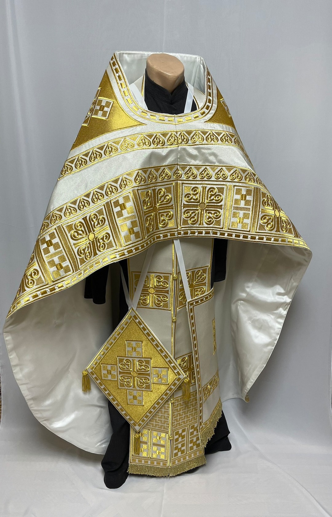 White Silver Embroidered Priest Set Vestment, Orthodox Vestment With ...