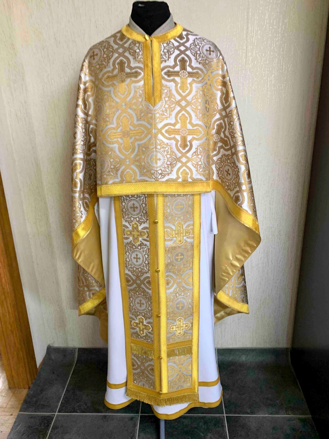 Liturgical White With Gold Priests’ Set Garment, Customised Priest ...