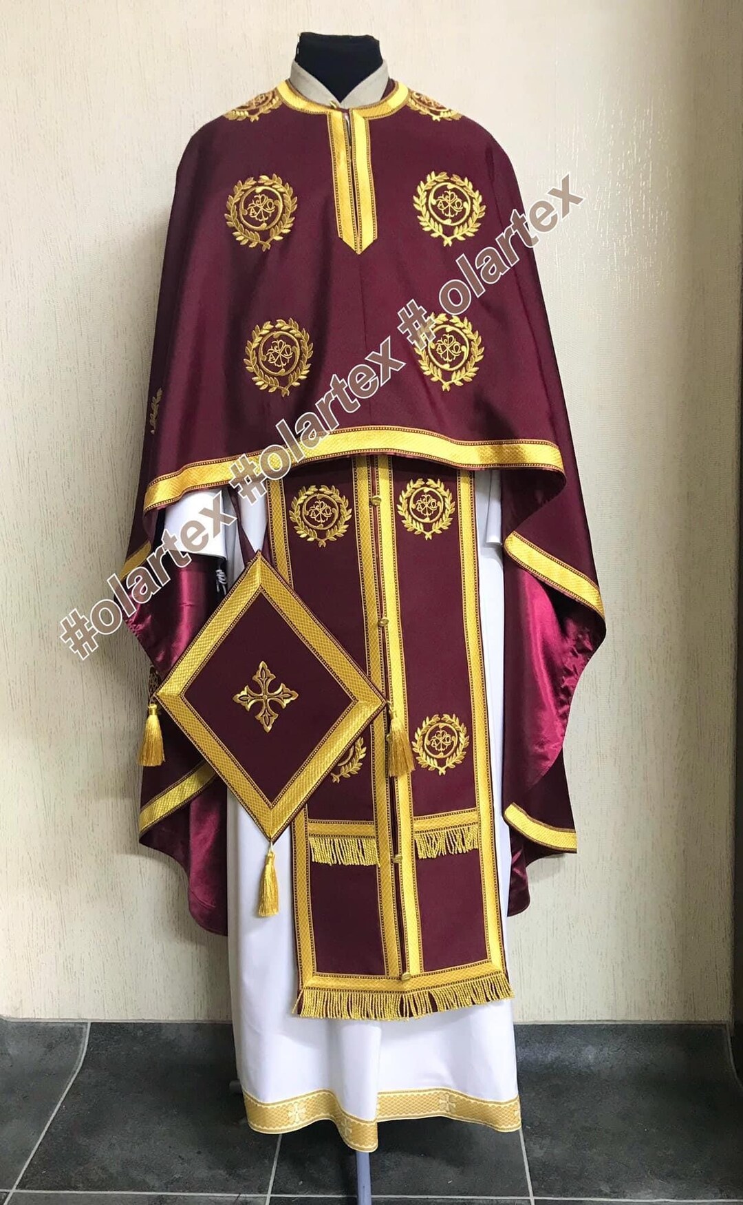 Alpha & Omega Greek Style Orthodox Burgundy Priest Vestment ...