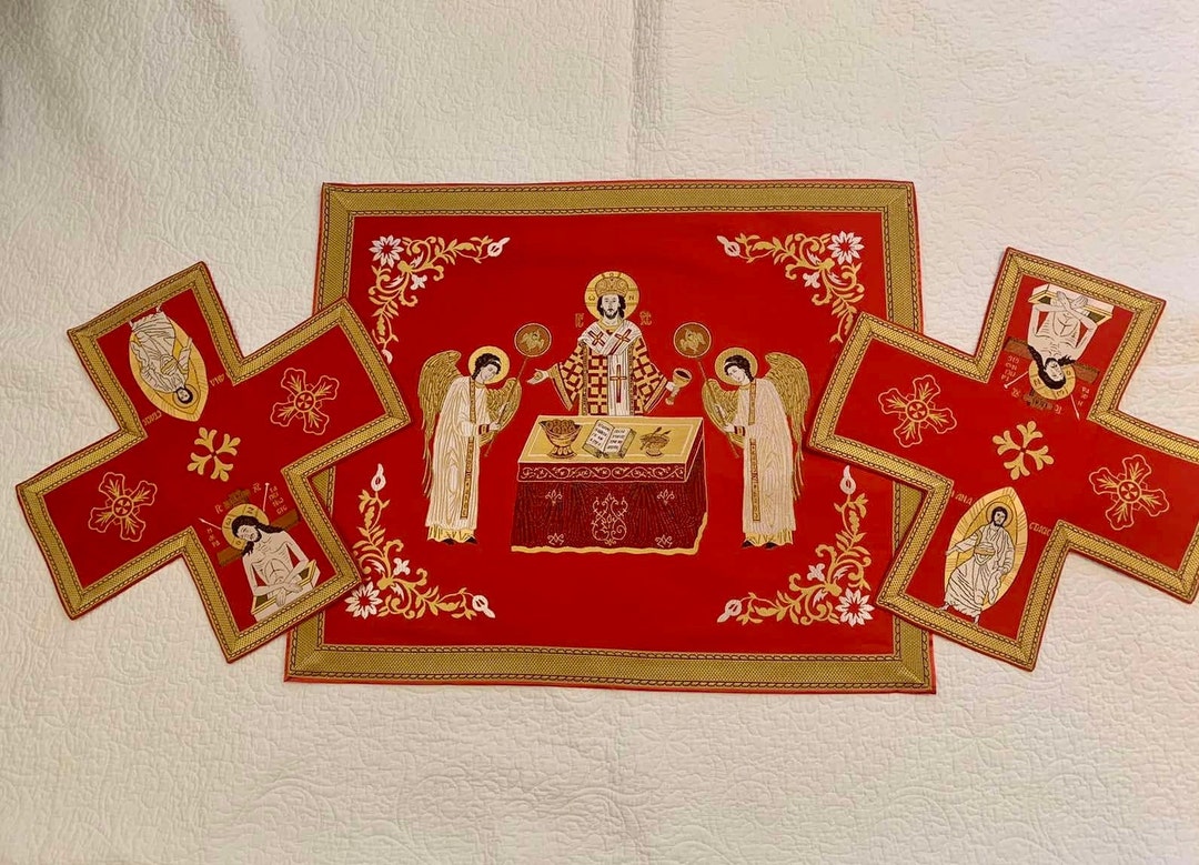 Easter Red Chalice Covers Veil Set, Embroidered Chalice Aer Set, Easter ...