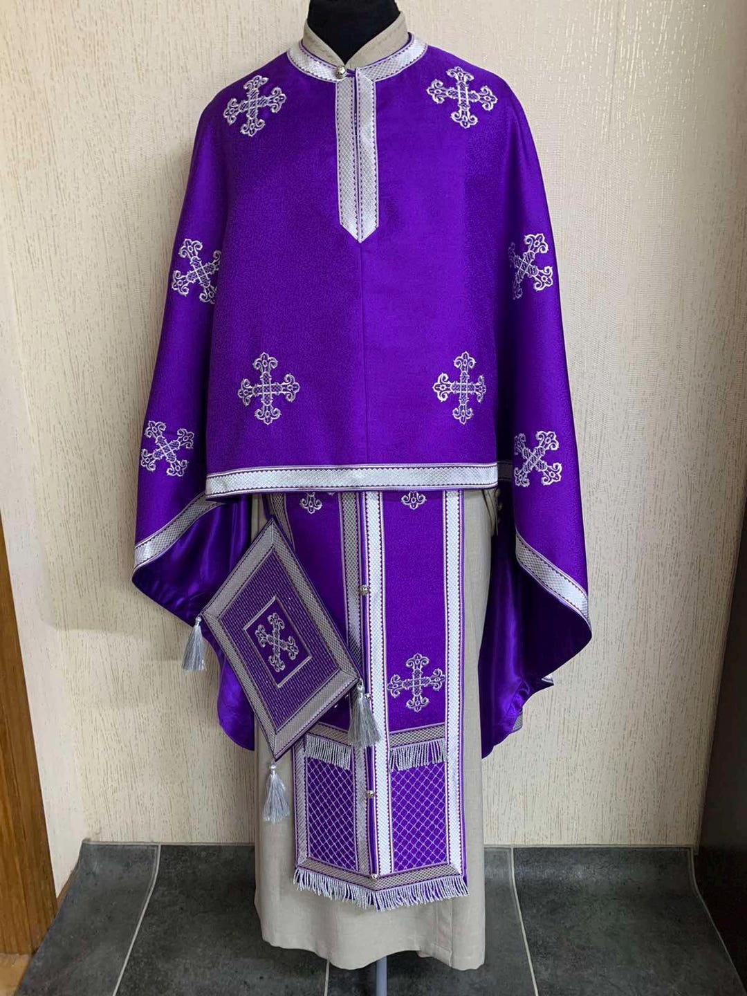 Purple Greek Style Orthodox Vestments in Jacquard Fabric, Custom Priest ...