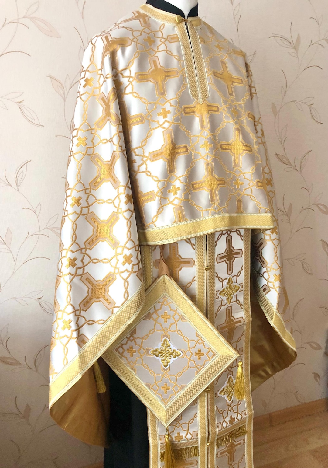 White Gold Greek Style Vestments, Orthodox Priest Clergy Vestments ...
