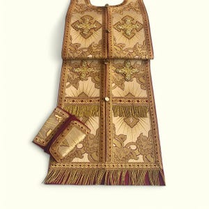Epitrachelion Set Orthodox Stole and Cuffs in Metallic Brocade, Custom ...