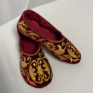 St. Spyridon's Slippers, Dark Red Velvet Slippers, Embroidered Slippers ...