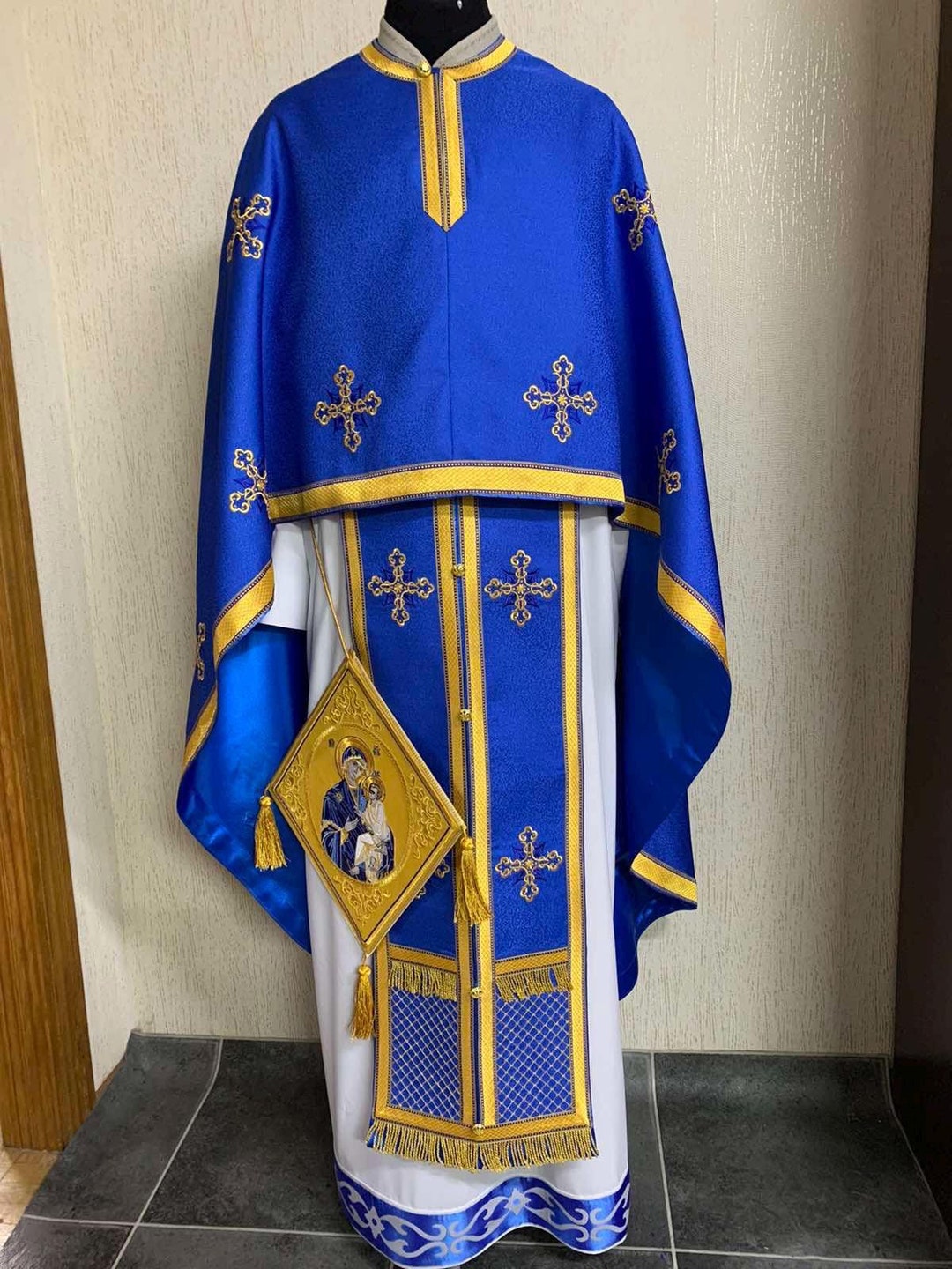 Blue Embroidered Orthodox Priest Vestment With Crosses, Custom ...