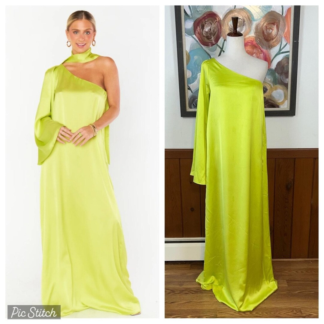 Pretty New Show Me Your Mumu Get Together Lime Green One-shoulder Dress ...