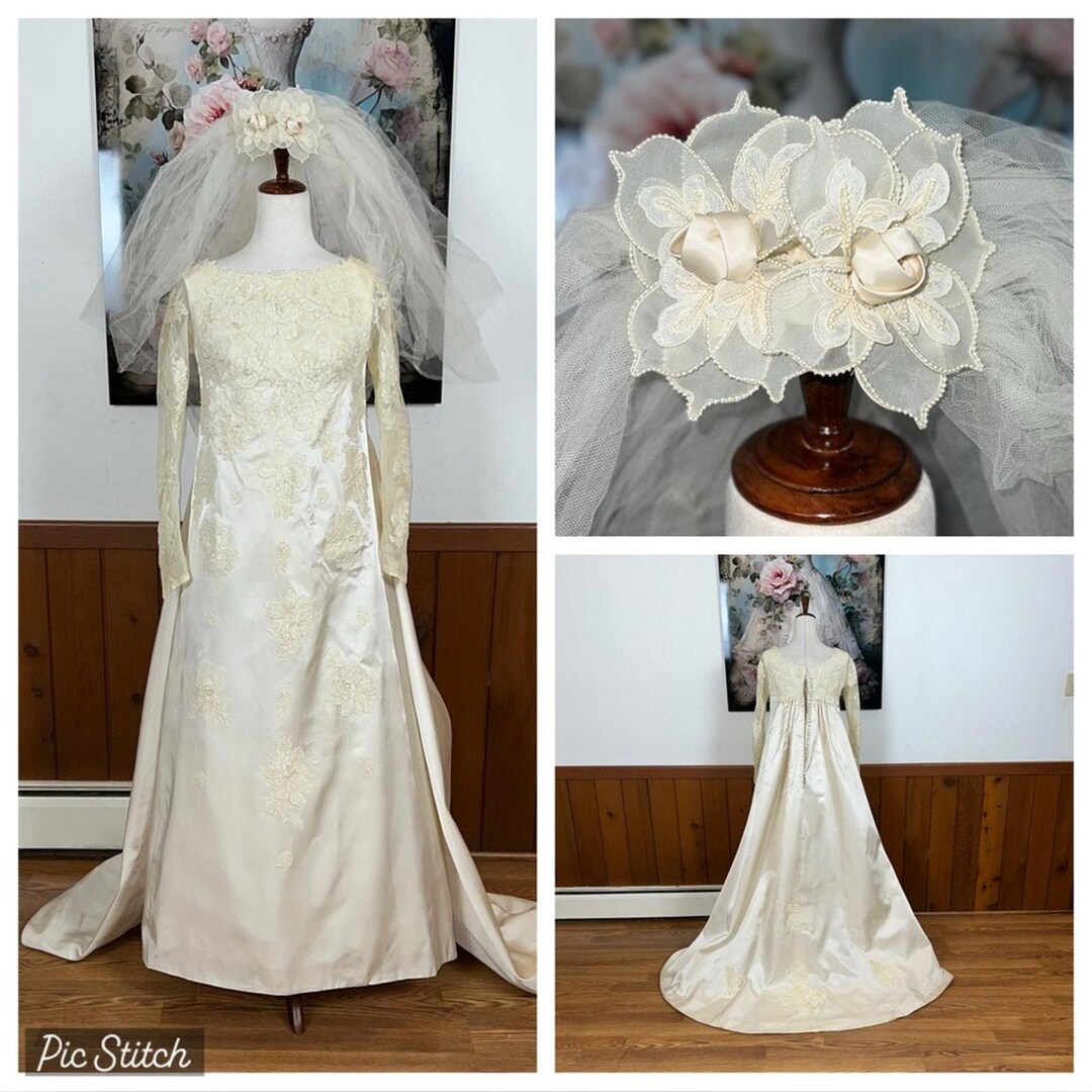 Fabulous Vintage 1960s Miss Betsy Silk Taffeta Wedding Gown & Veil! - Etsy