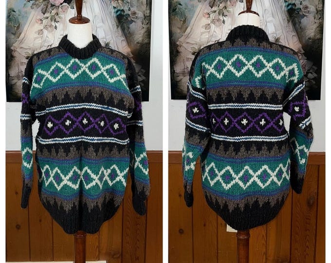 Heavy Wool Thick Knit South American Ecuador Sweater Tribal Aztec ...