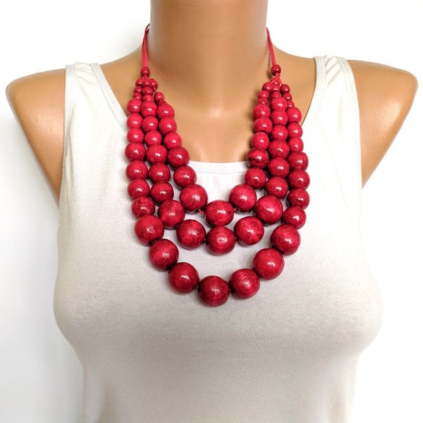Red Bead Necklace - Etsy