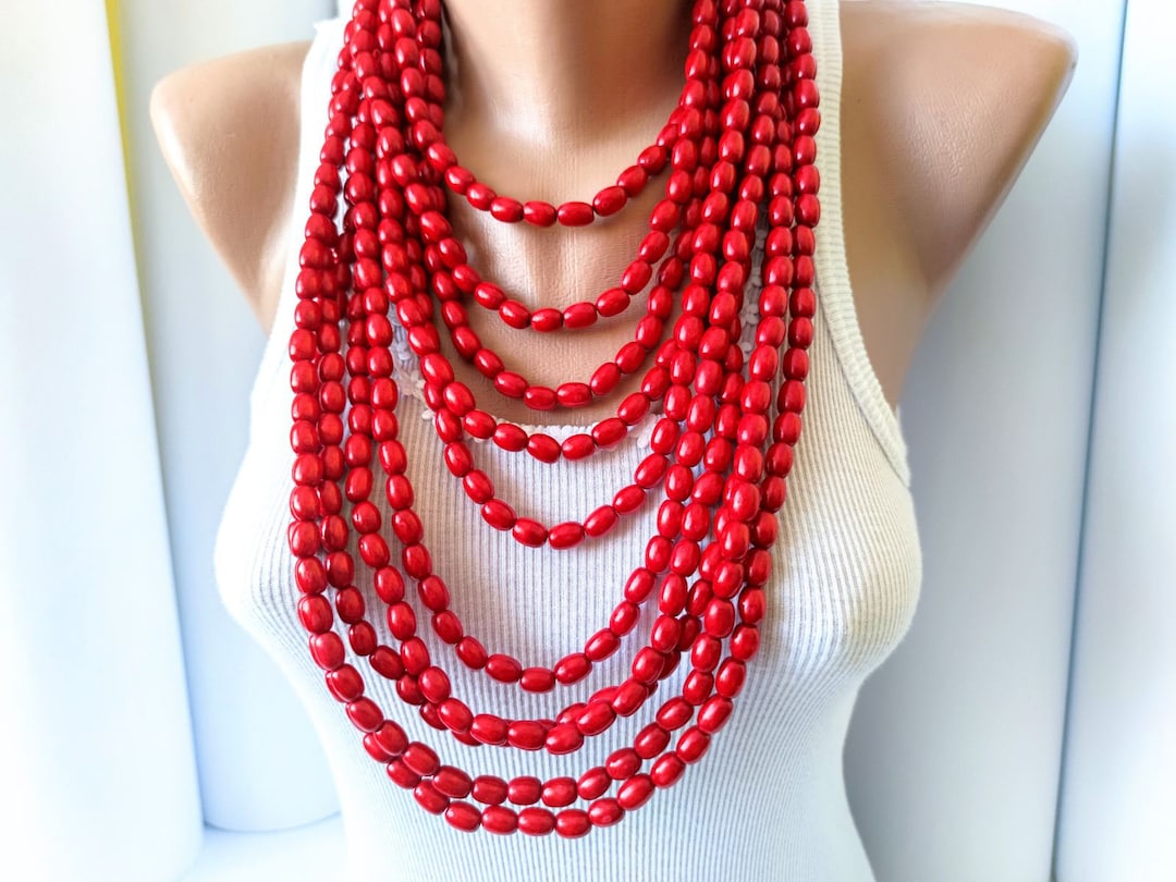 Extra Large Multi Strand Bead Necklace for Women,red Big Wood Bead ...